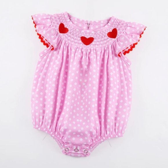 One Pieces | Boutique Heart Smocked Baby Girls Valentines Day Bubble Romper Jumpsuit | Poshmark